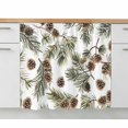 Brown Pine Cones Cabinet Curtains 11" W x 13" L Green Leaves Branch ...