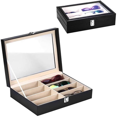 Luxury Glasses Organizer, 8 Slot Portable Glasses Box with Glass ...