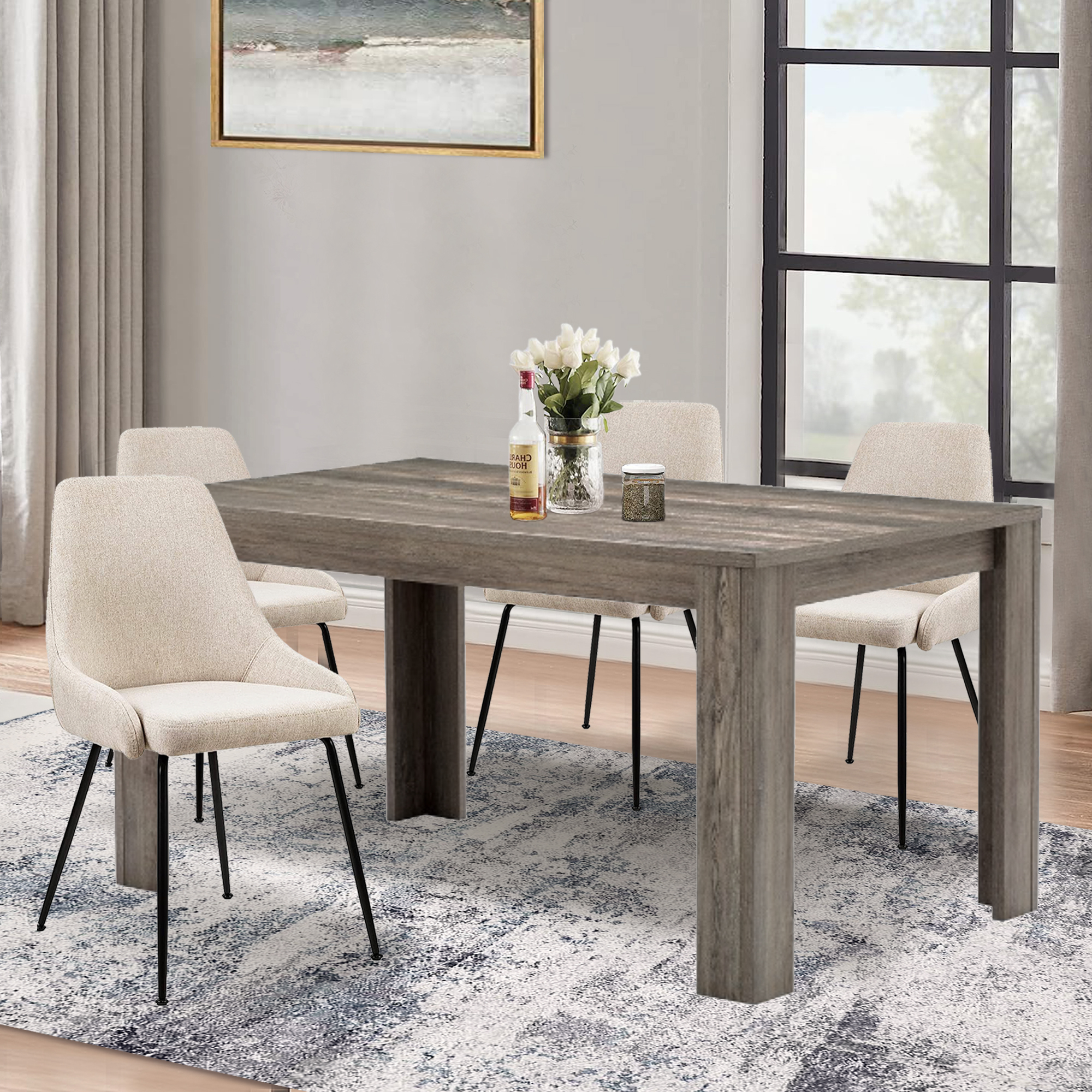 Leejay 5 Pieces Dining Set,59 inch Gray Kitchen Table & 4 Pack Beige ...