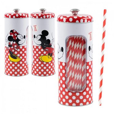 Mickey & Minnie Mouse Black & White Straw Holder Fun with Bonus Straws ...