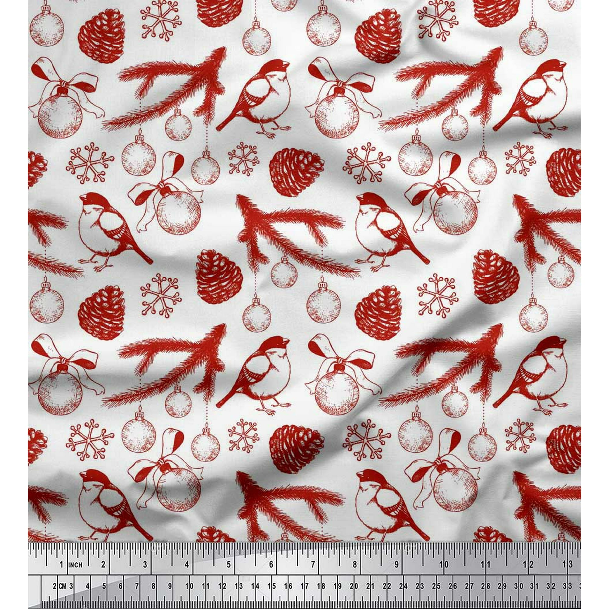 Click here for Soimoi Red Rayon Fabric Spruce Leaves & Baubles Ch... prices