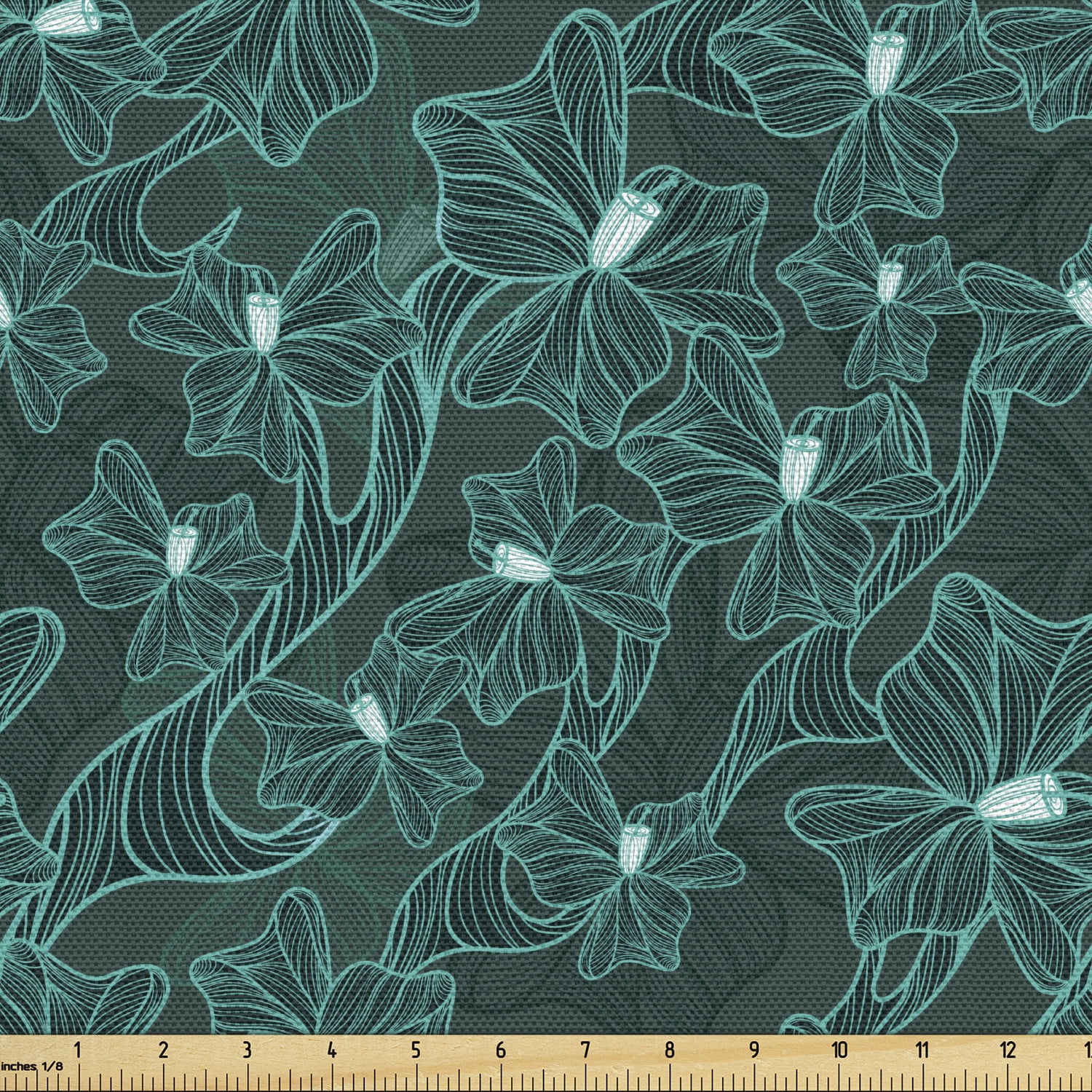 Turquoise Fabric by the Yard Upholstery, Floral Arrangement Vintage ...