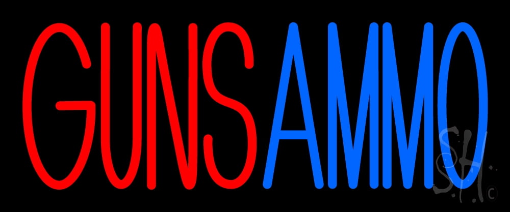 Red Guns Ammo LED Neon Sign 6 x 15 - inches, Black Square Cut Acrylic ...