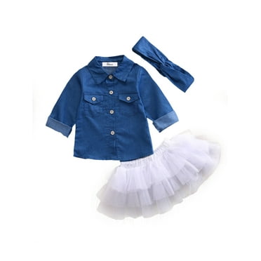 Casual Kids Baby Girls Denim Tops Shirt+Tutu Skirts Cake Dress 3pcs ...
