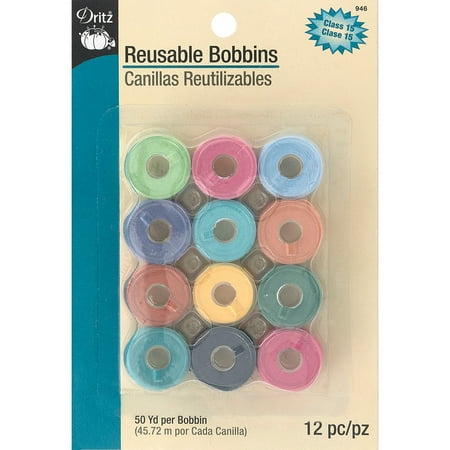 Dritz Reusable Plastic Bobbins Pre-Threaded-Bright Color Assortment 12 ...