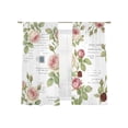 Classic Pink Roses Green Leaves Chiffon Sheer Curtains 63 Inches Long ...