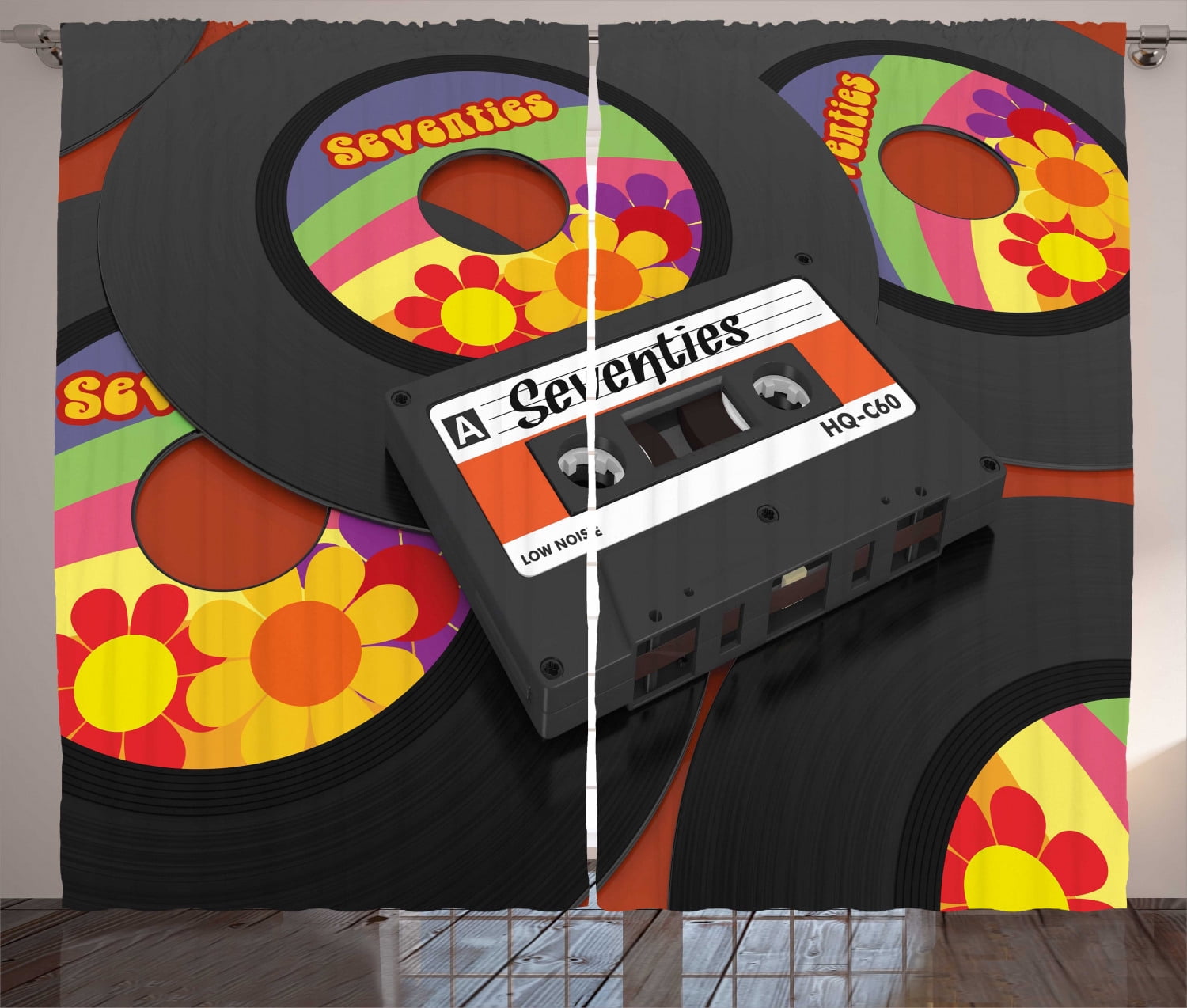 70s Party Decorations Curtains 2 Panels Set, Compact Cassette and Some ...