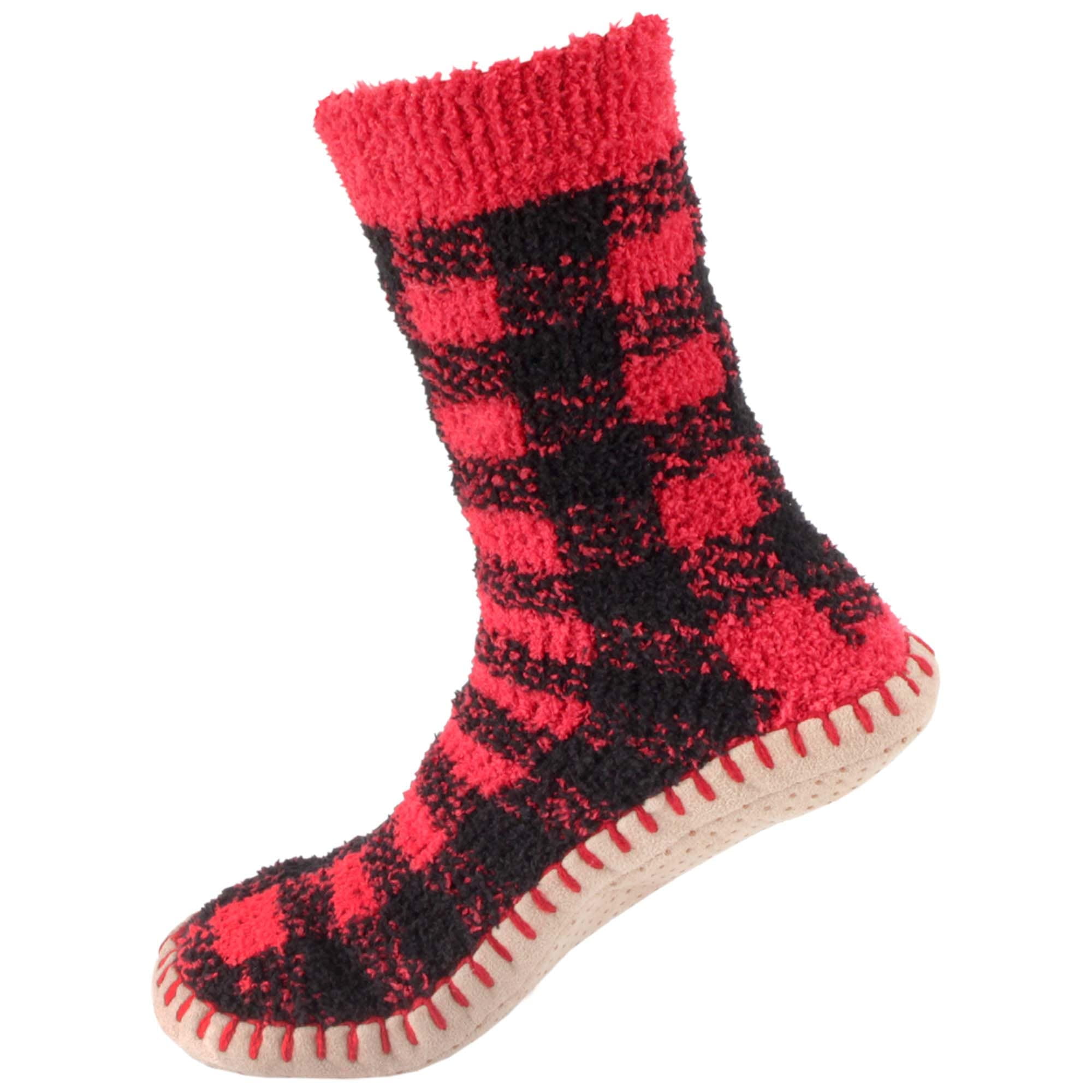 Men's Soft Fuzzy Furry Gripper Slipper Socks - Buffalo Plaid - S/M - 1 ...