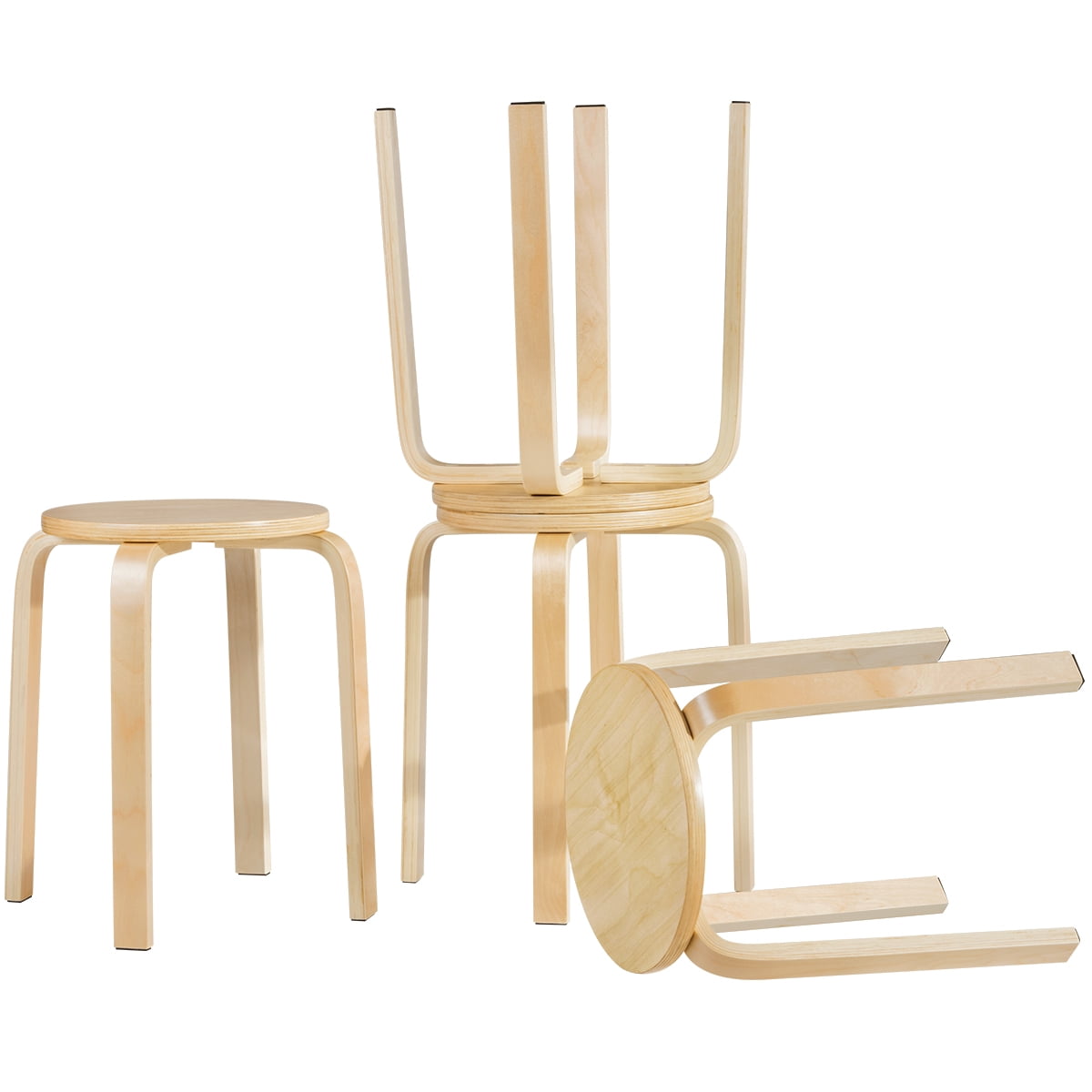 Click here for Patiojoy Set Of 4 Stacking Bentwood Stool Round Di... prices