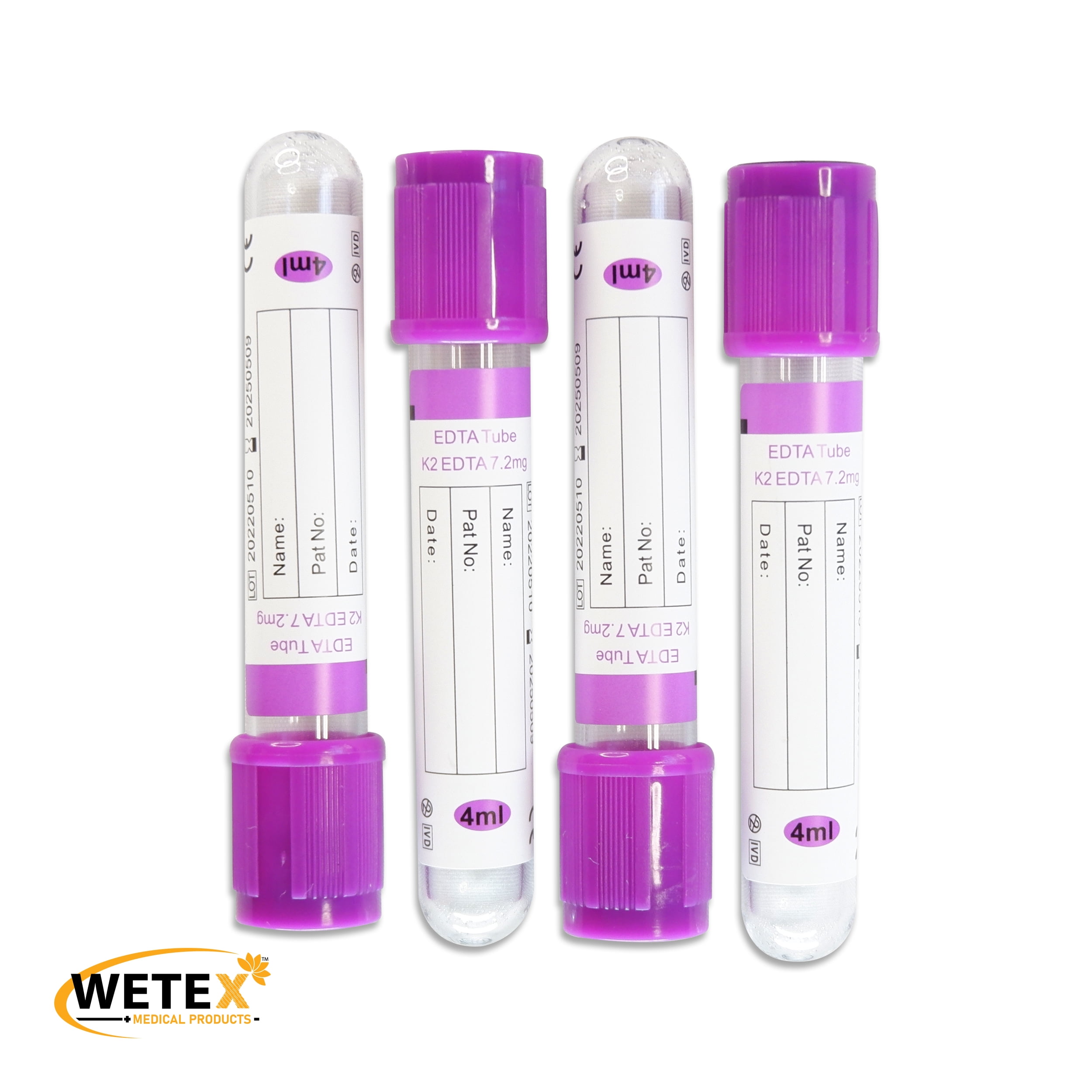 200pcs Vacuum Blood Collection Tube K2 EDTA Additive 13x75mm 4mL Purple ...