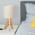 Small Bedside Table Lamp Wooden Tripod Nightstand Lamp with Fabric ...