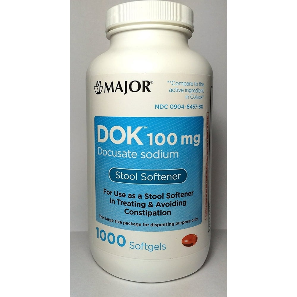 Major DOK Docusate Sodium Stool Softener Tablets, 100 mg, 1000 Count ...