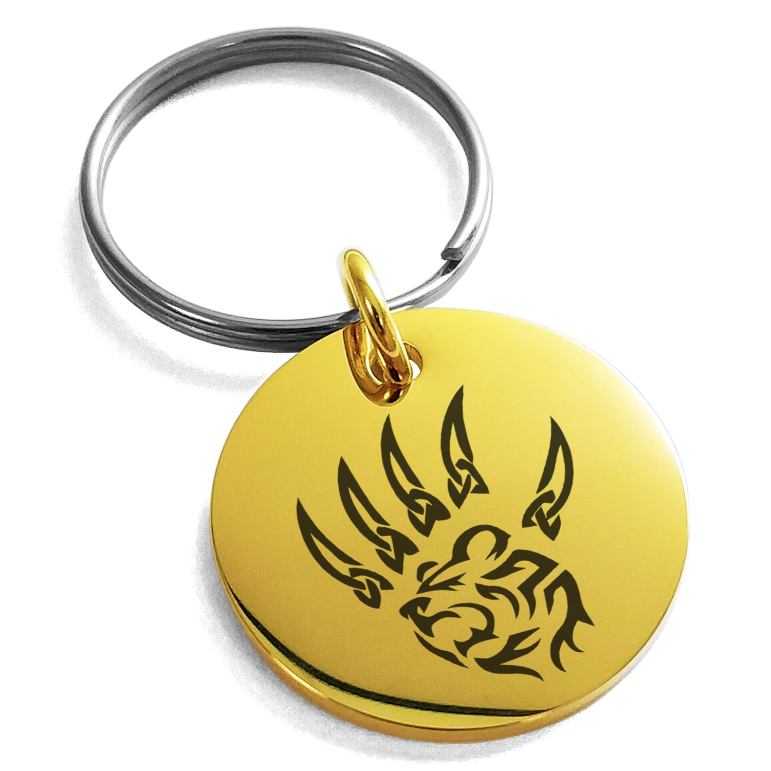 Stainless Steel Ferocious Bear Claw Engraved Small Medallion Circle ...
