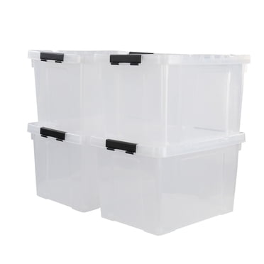 Qskely 4-Pack Foldable Clear Plastic Storage Crate with Handle, 30 L ...