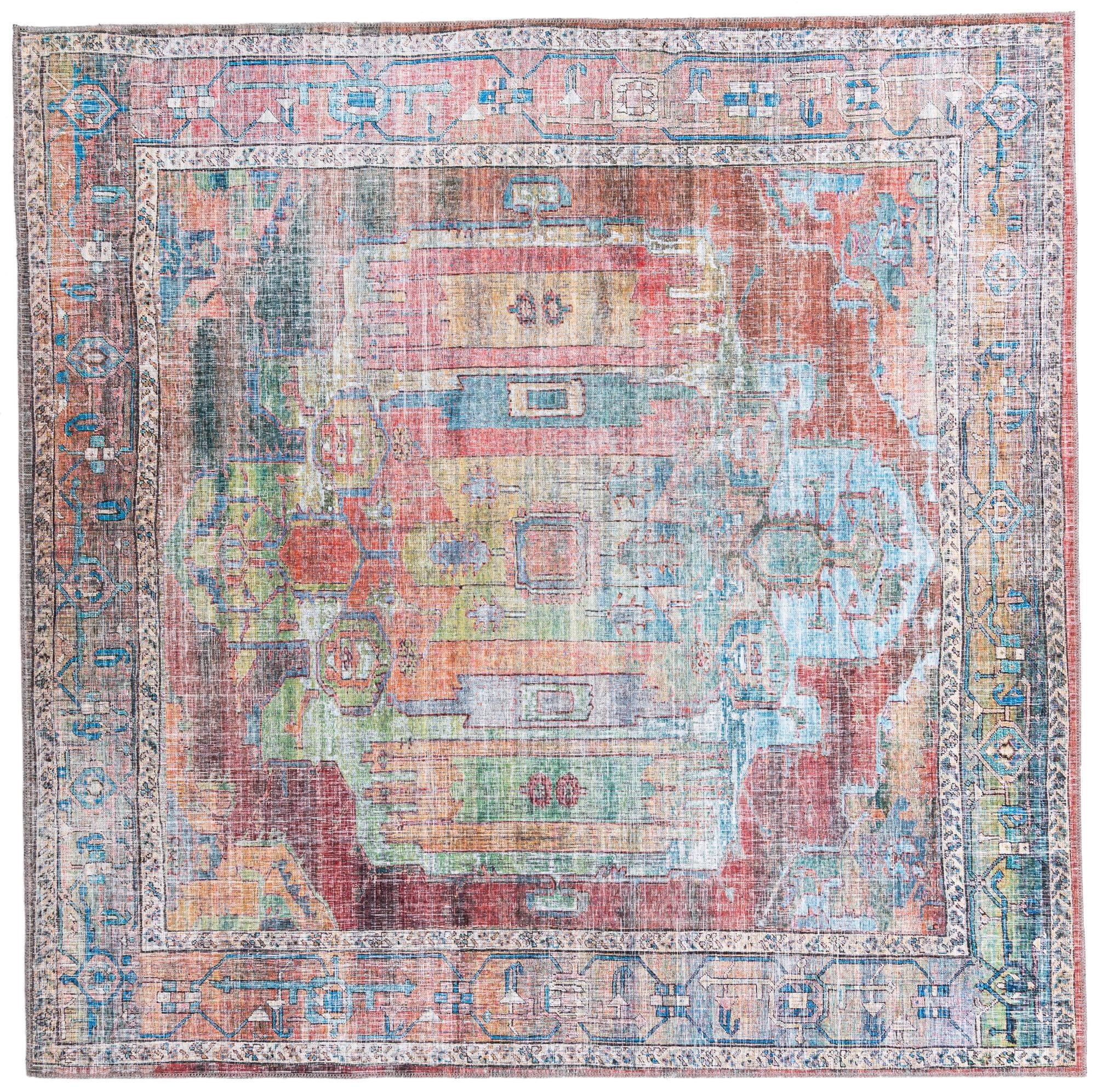 Rugs.com Maahru Collection Washable Rug – 8 Ft Square Multi Low-Pile ...
