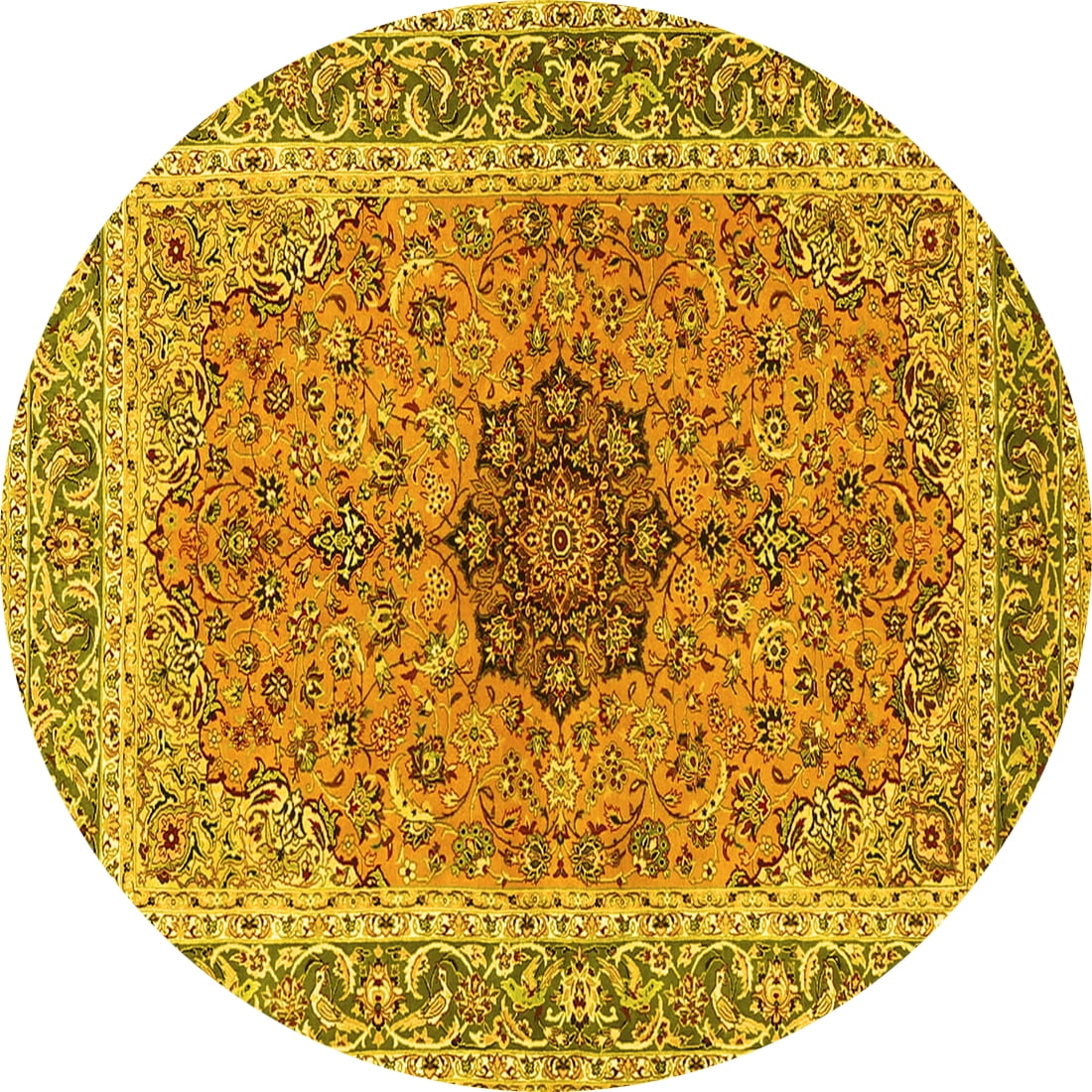 Ahgly Company Machine Washable Indoor Round Persian Yellow Traditional ...