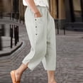 Asgosdo Cotton Pants for Women Beige Elastic Waisted Side Slit Casual ...