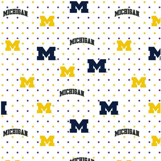 University of Michigan Wolverines Cotton Fabric with White Polka Dot ...