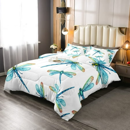Boho Dragonfly Comforter Set Queen Size, Bohemian Insect Quilted Duvet ...