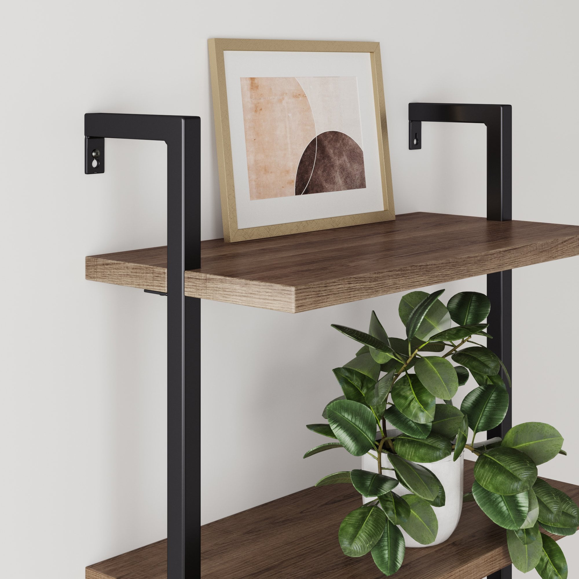 Free Shipping Nathan James Theo 3 Shelf Bookcase Floating Wall Mount Rustic Oak Wood with Black Industrial Pipe Metal Frame Walmart