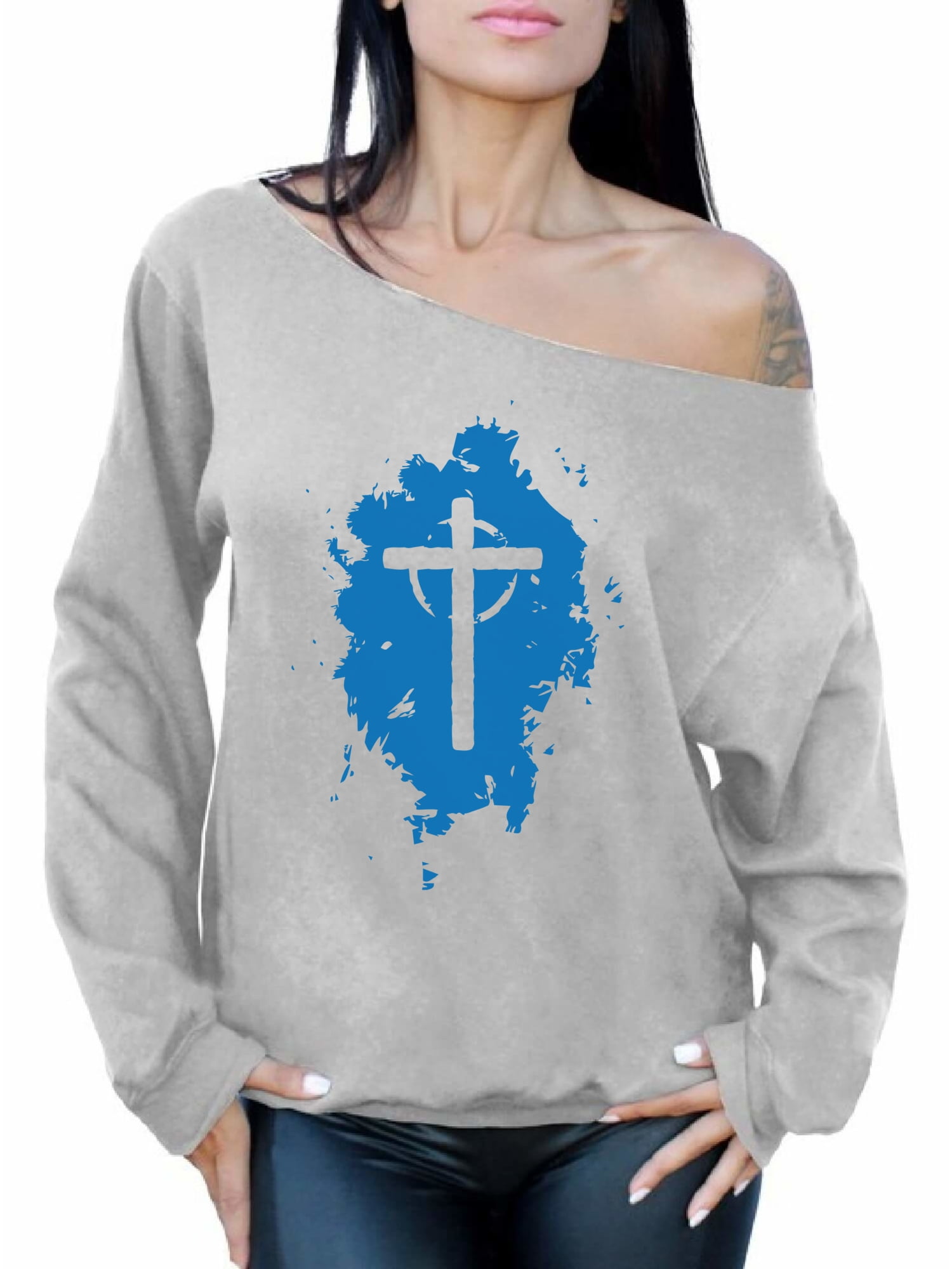 Awkward Styles Cross Ladies Off The Shoulder Sweatshirts Cross Sweater ...