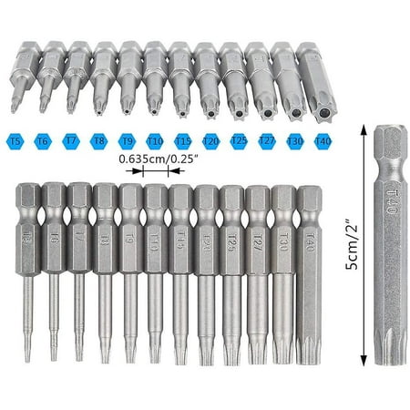 Tatum88 12 Pack T5-t40 S2 Hex Torx Screwdriver Bit Set Tamperproof ...