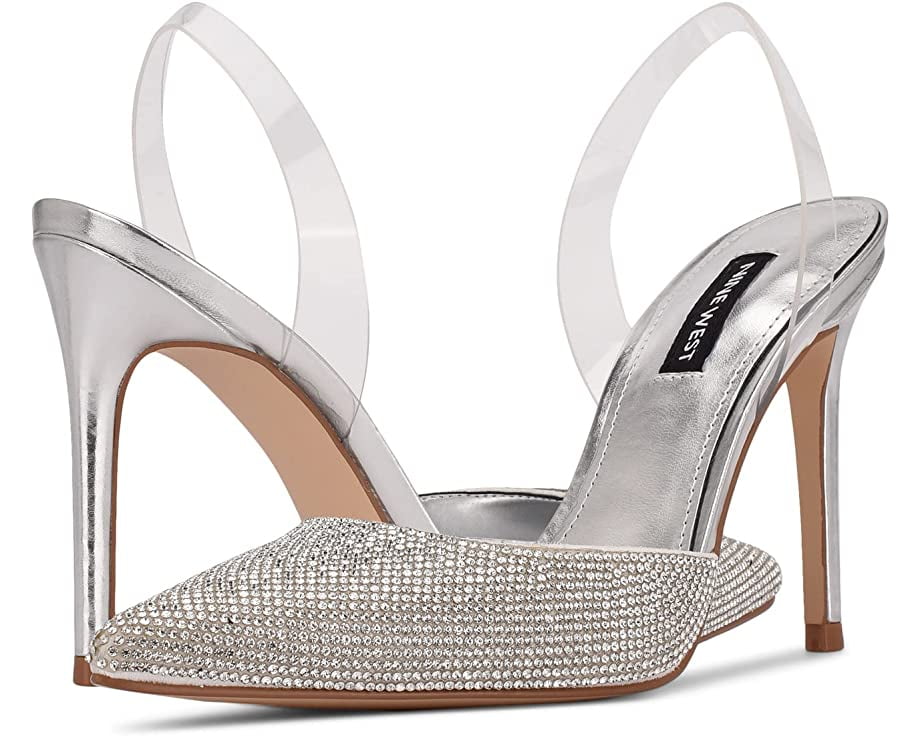 Nine West Fabry 5 Silver Pointed Closed Toe Slip On Stiletto Pumps ...