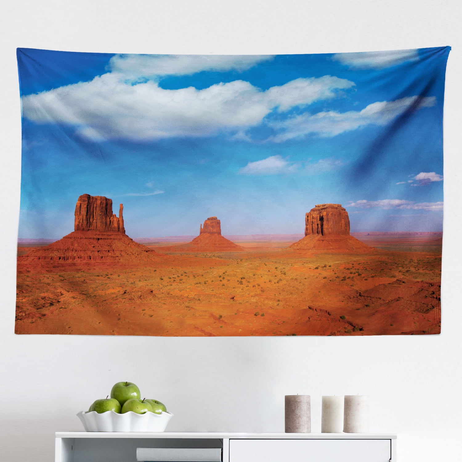 Western Tapestry, Image Art of Cowboy Riding Horse Towards Sunset in ...