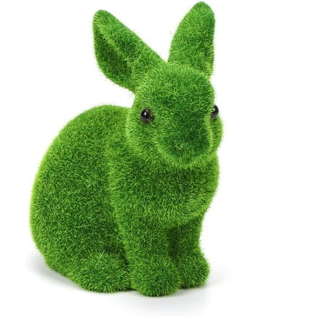 Easter Flocked Rabbit Statue, 1pcs Foam Rabbit Figures Artificial Grass ...