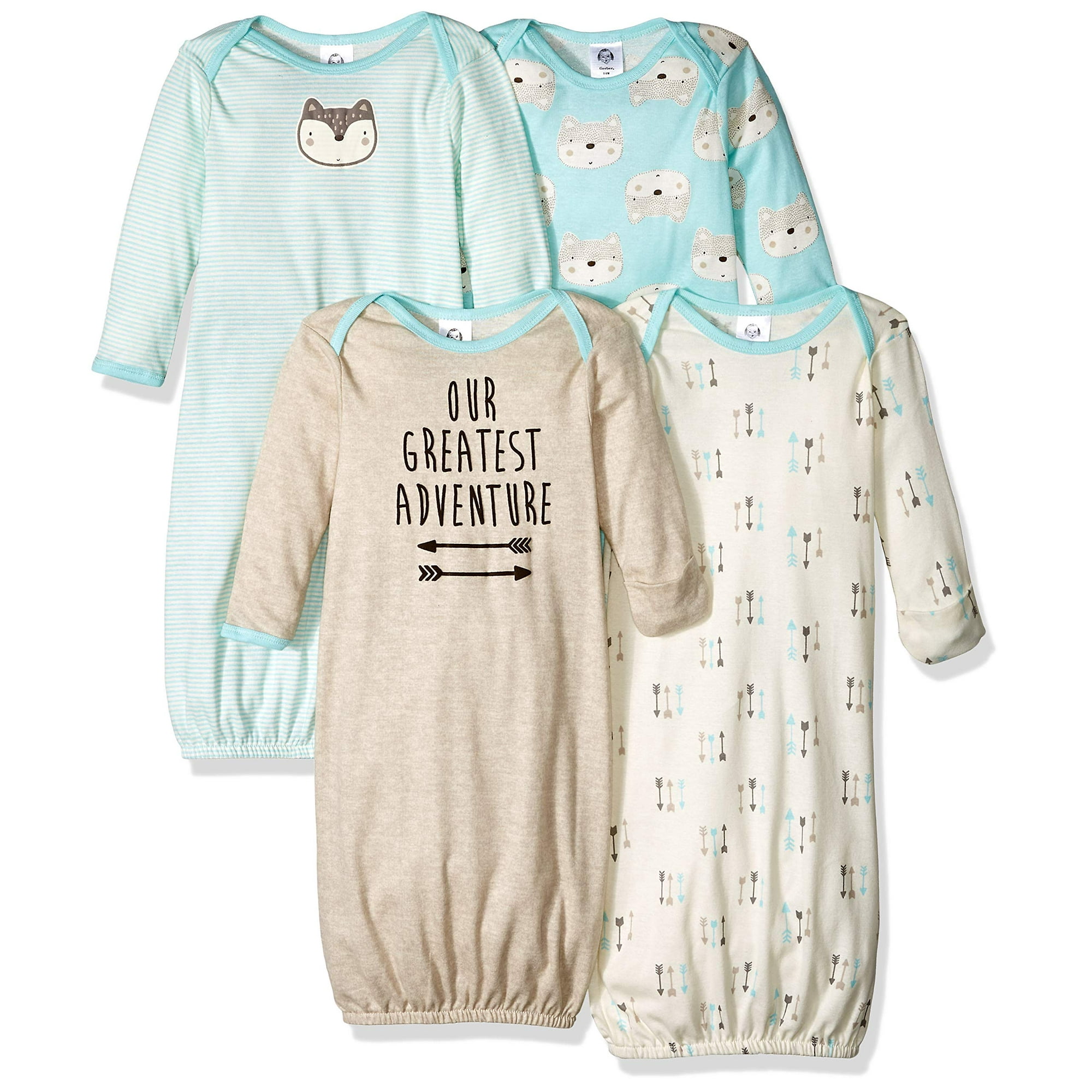 Click here for Gerber Baby 4-Pack Gown  Aqua Fox  0-6 Months prices