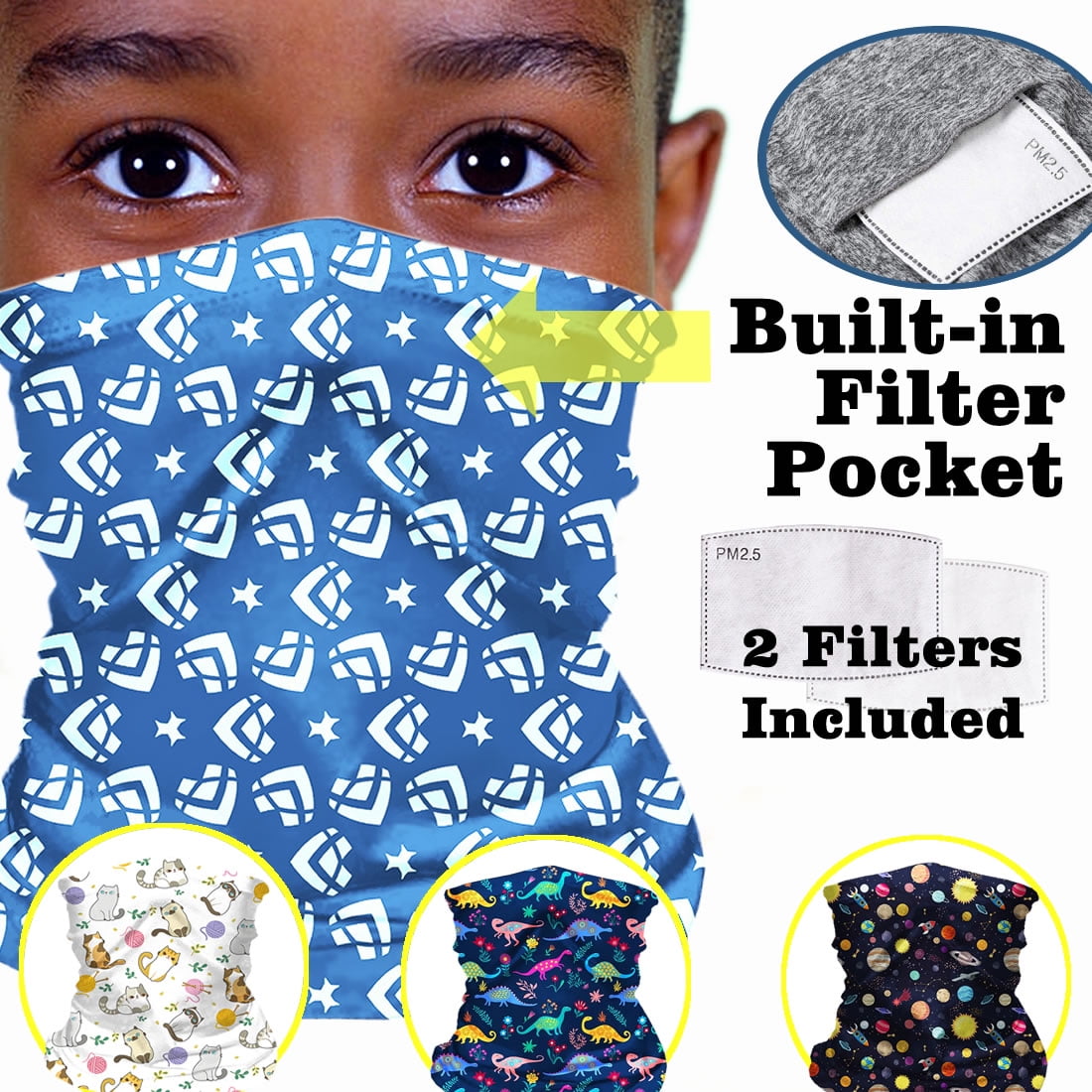 Cooling Washable Kid Mask with Pocket, Reusable Child Face Cover Gaiter ...