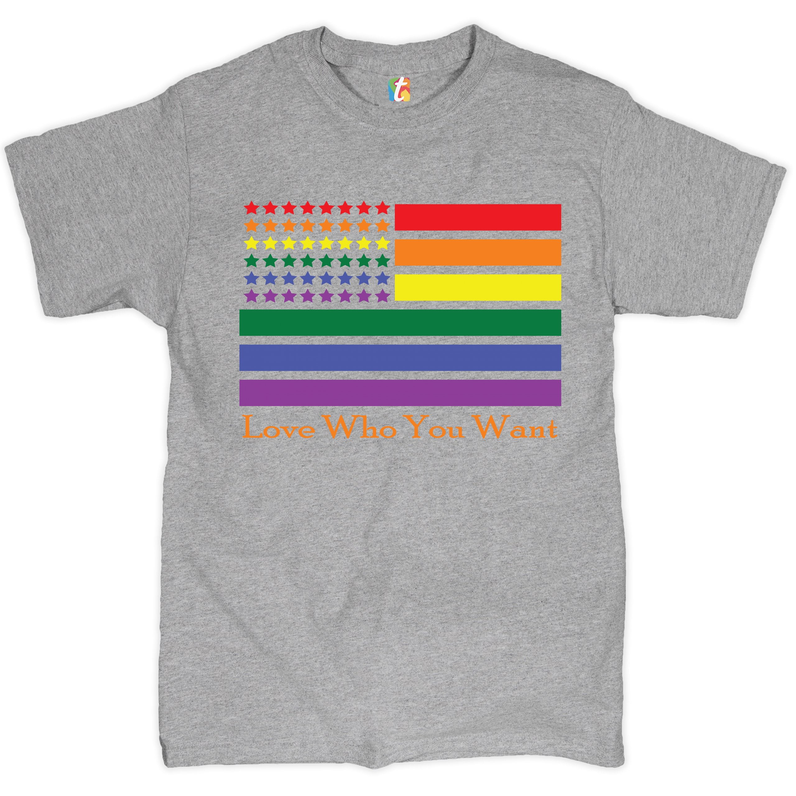 Tee Hunt Love Who You Want T Shirt American Gay Pride Rainbow Flag Lgbt