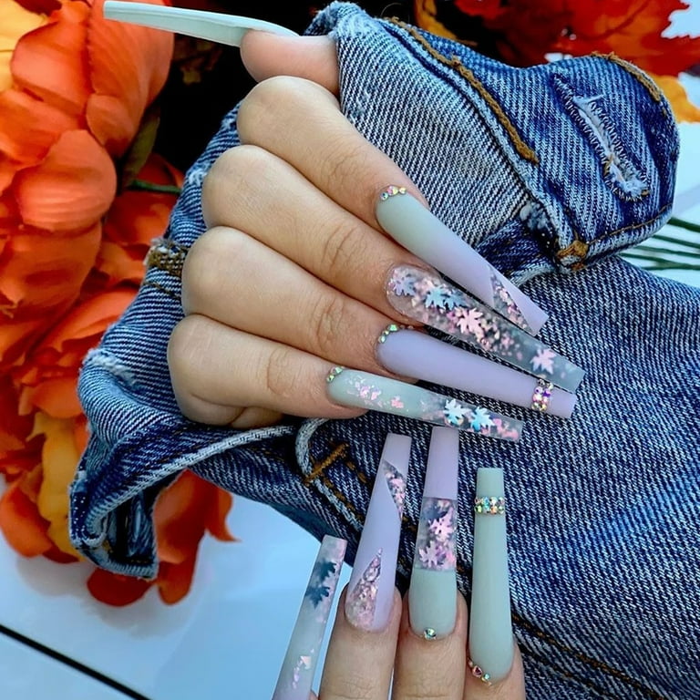 600pcs Extra Long Coffin Nail Tips FITDON XXL Long Half Cover Clear Ballerina Fake Nails