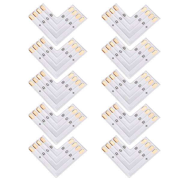 10 Sets L Shape 4 Pin Led Connector for 5050(10mm) PCB LED Strip Light ...