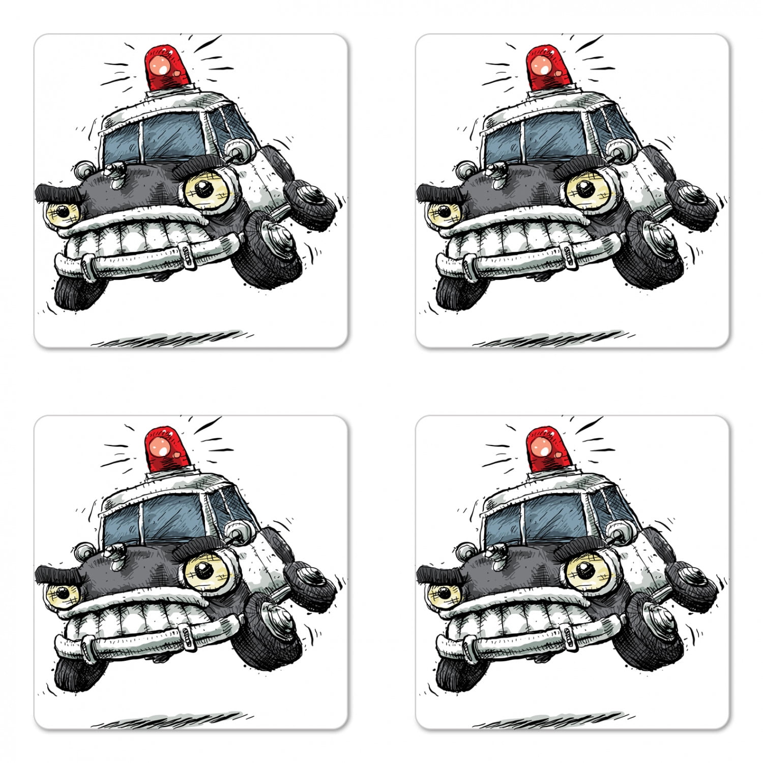 Police Coaster Set of 4, Police Cartoon Car Cab Like Design with ...