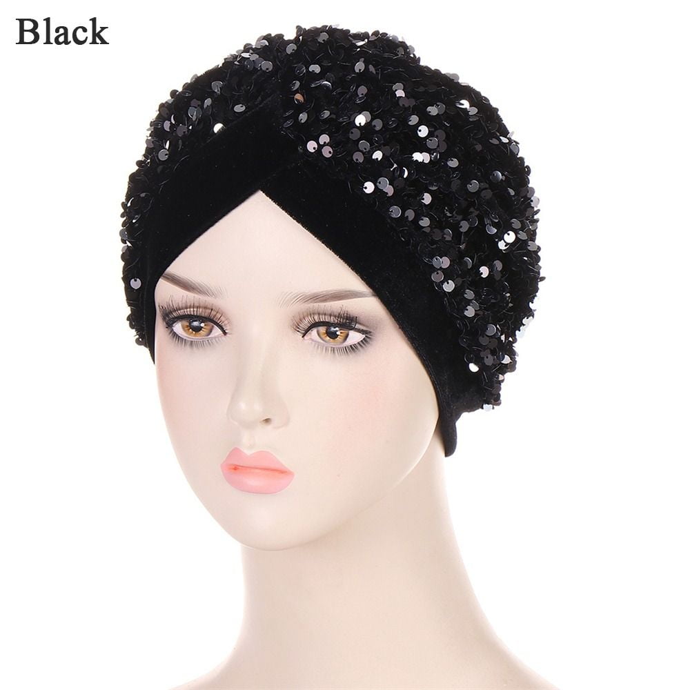 Elegant Glitter Sequins Headband Headscarf Turban Hat Head Wraps ...