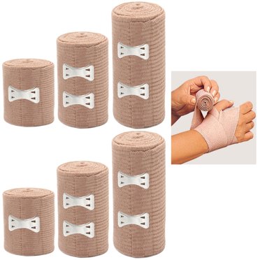 4 Rolls 6" Wide Cotton Elastic Bandages Clips Sports First Aid Large ...