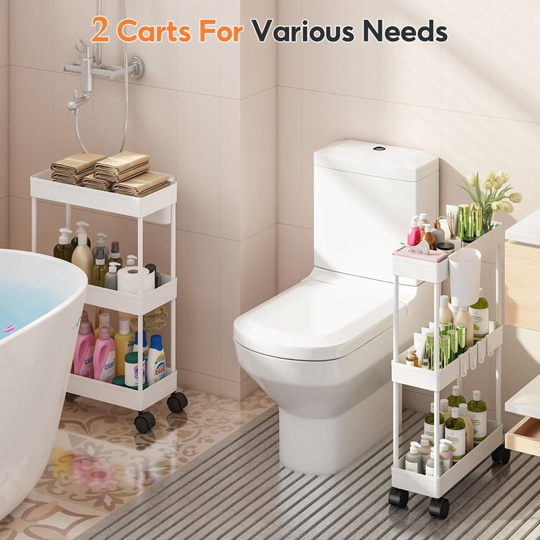 Narrow Bathroom Storage Cart With Wheels For Small Spaces Slim Storage ...