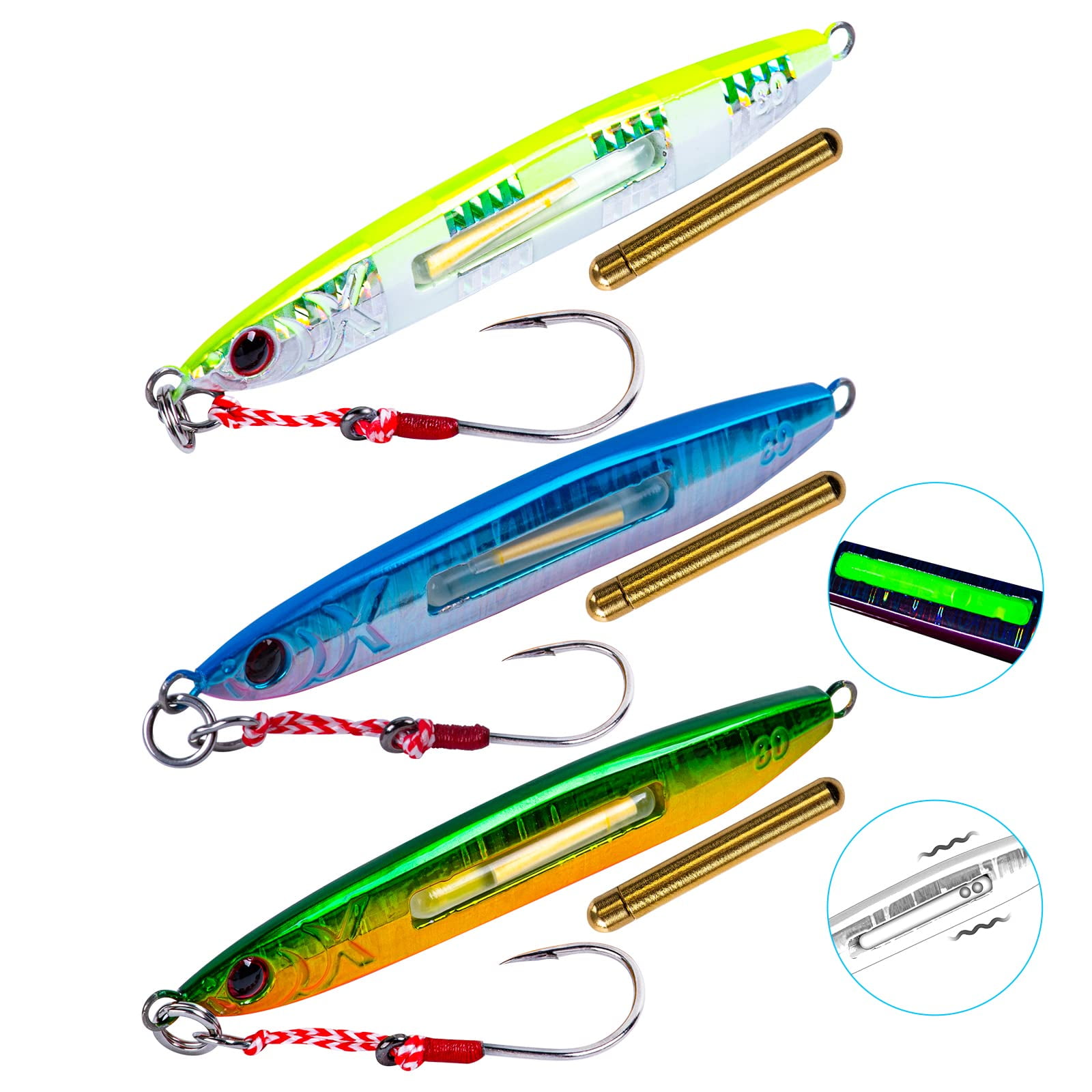 Goture Tuna Lures, Vertical Jigs Saltwater, Slow Pitch jigs, Glow Lead ...