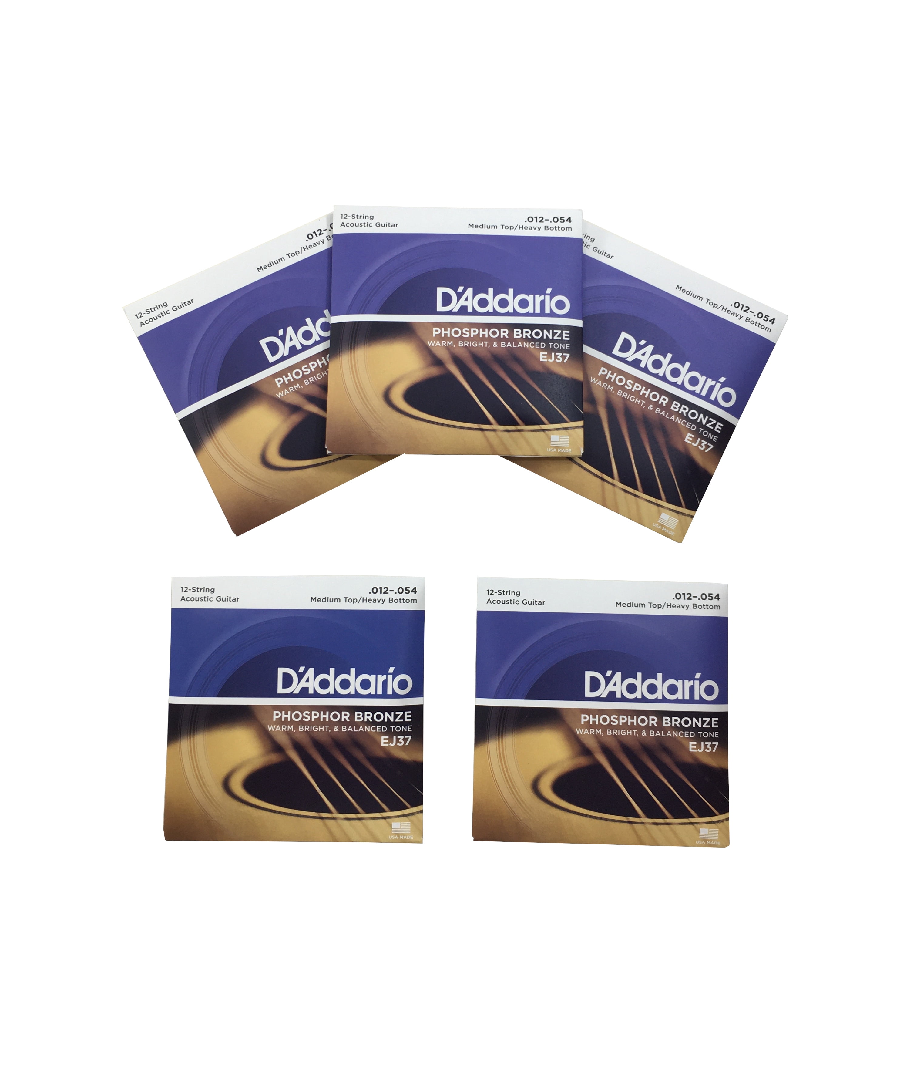 D'addario Guitar Strings 5-Pack EJ37 12-String Bronze Acoustic Medium ...