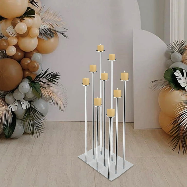 9Pcs Candelabra Floor Candle Holders Centerpiece Wedding Decor Candle Set Silver