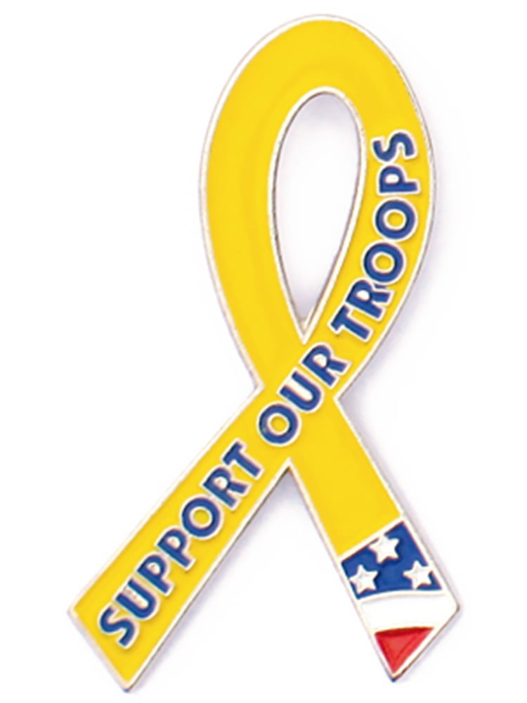 PinMart's Support Our Troops Yellow Awareness Ribbon Enamel Lapel Pin ...