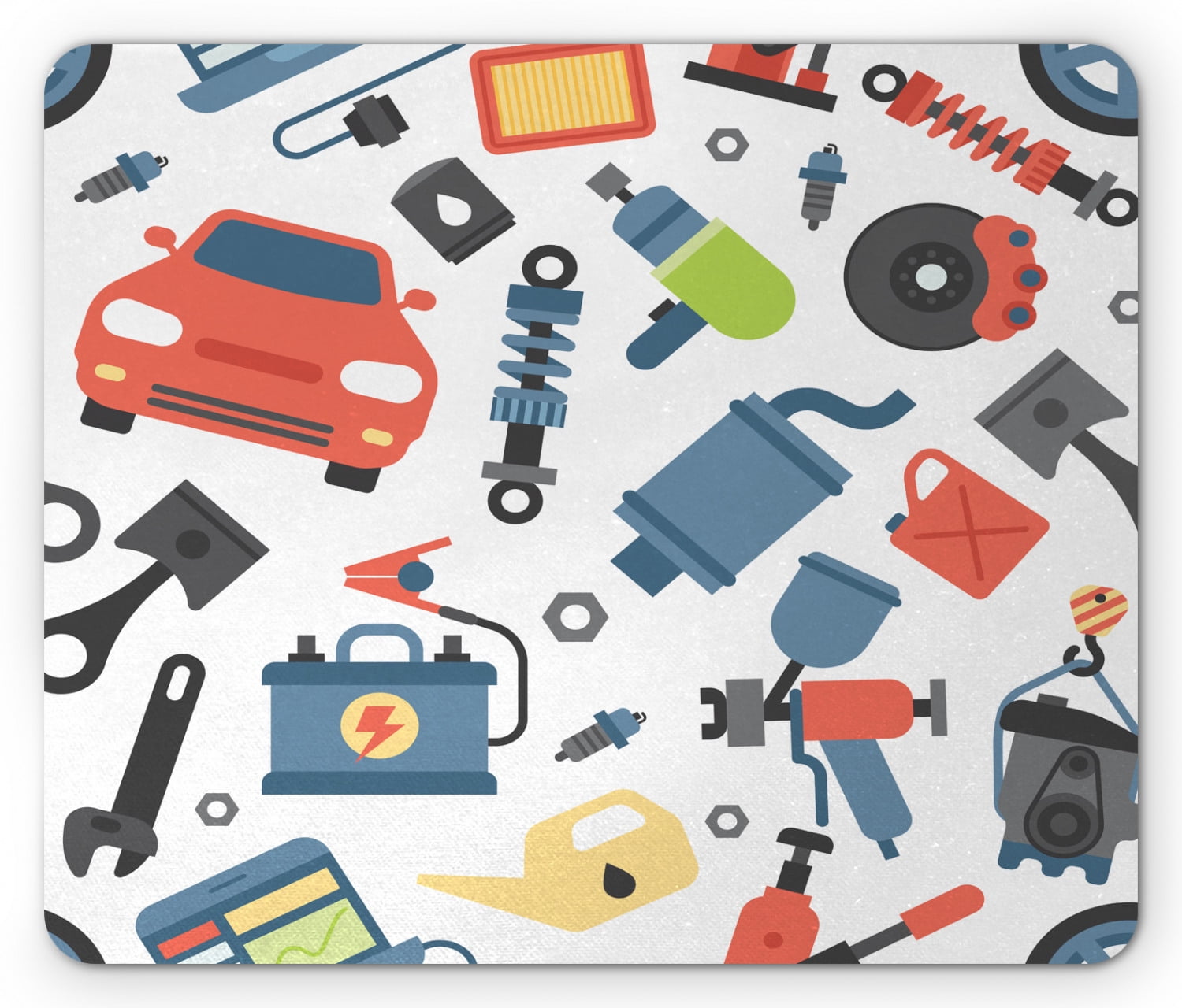Auto Mechanic Mouse Pad, Cartoonish Style Drawings of Car Repair ...