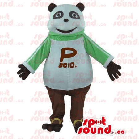 Panda Bear Plush SPOTSOUND Mascot Dressed In A T-Shirt With A Logo ...