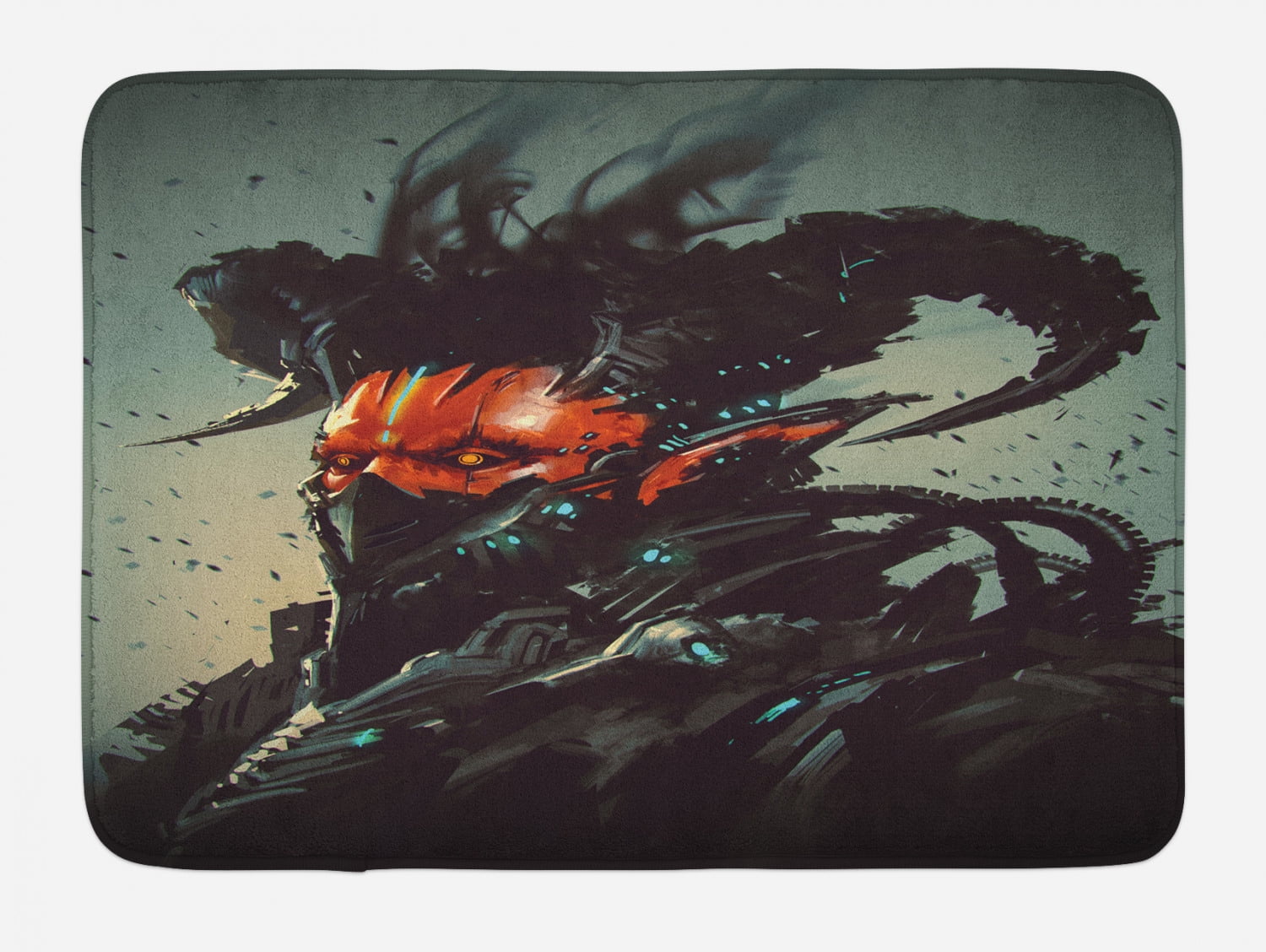 Fantasy Bath Mat, Unusual Sinister Robotic Demon Character Futuristic ...