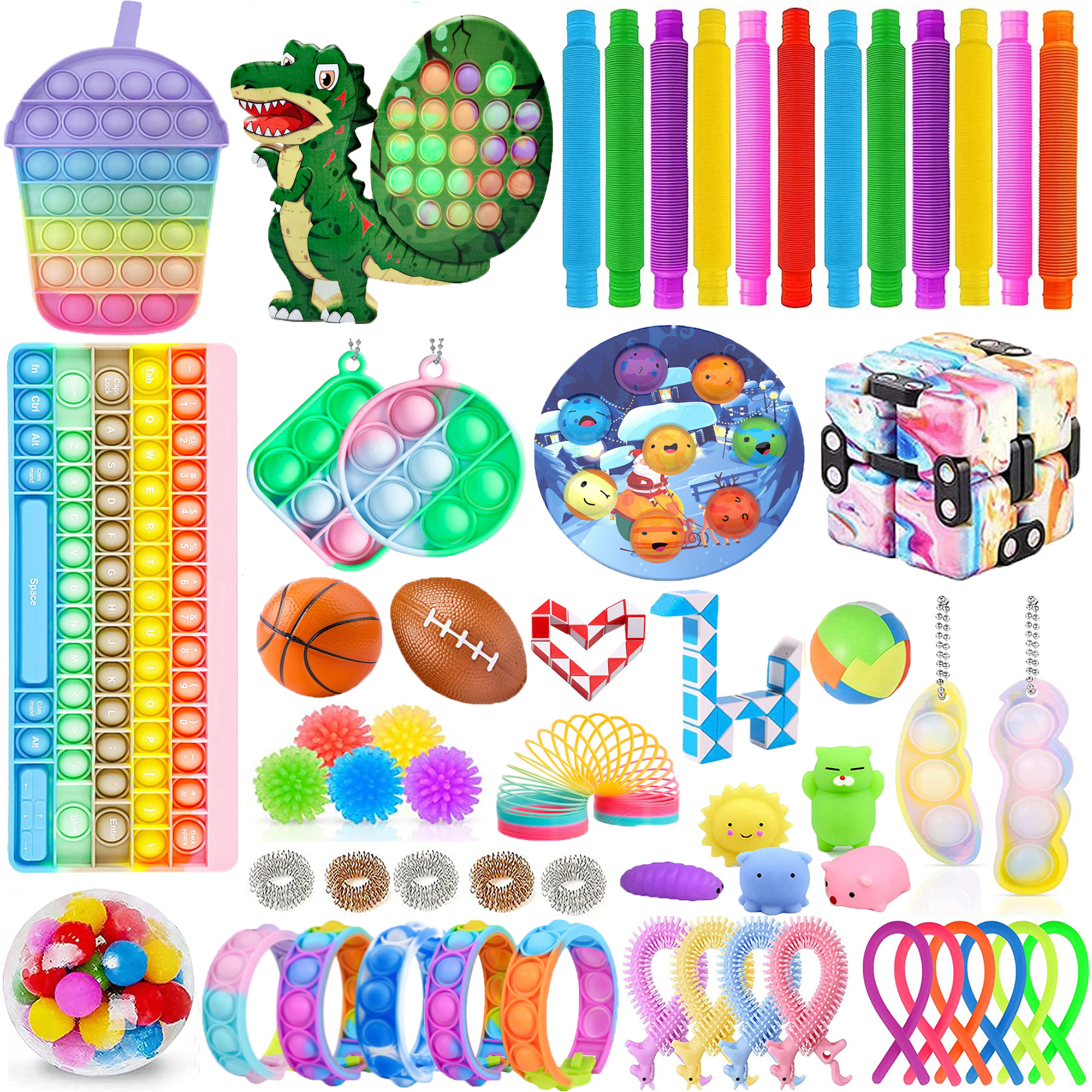 COUTEXYI 60/58Pcs Fidget Toys Packs Fidget Toy Set, Keyboard Blue Merry ...