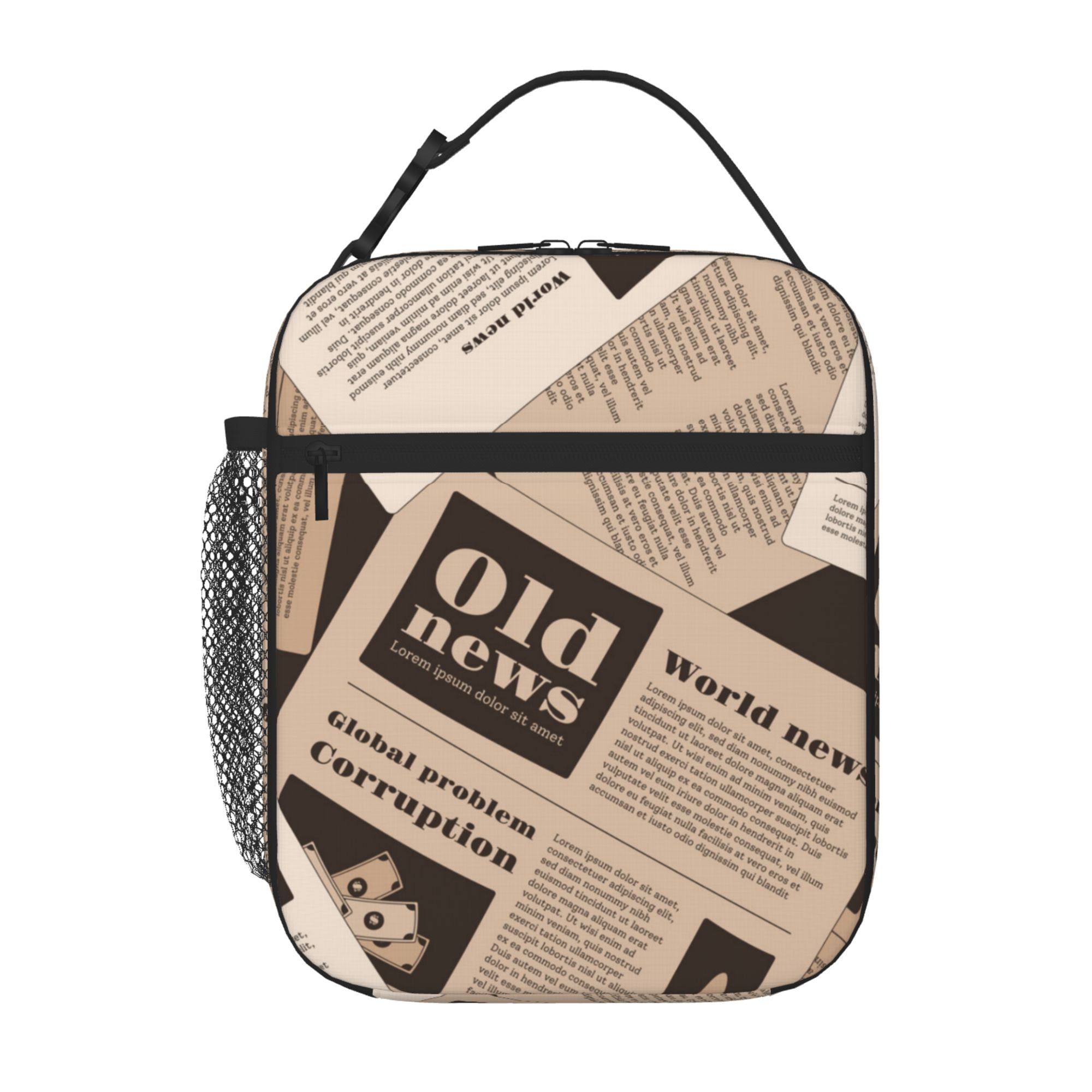TEQUAN Portable Lunch Bag, Hand Drawn Old Newspaper Pattern Reusable ...