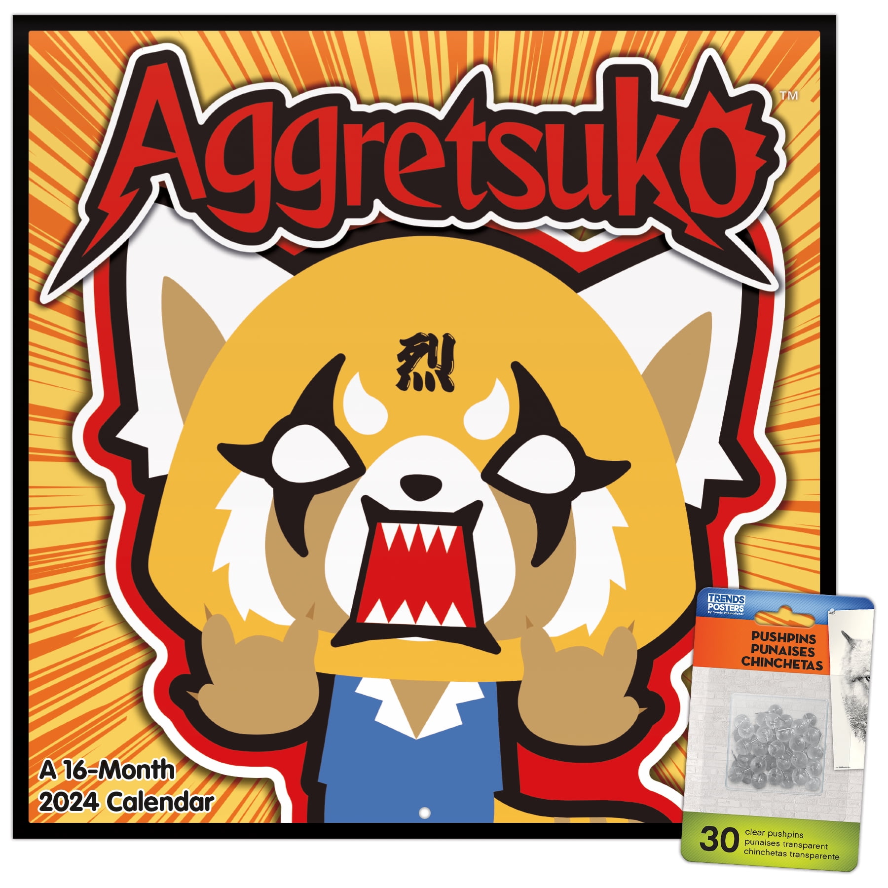 Trends International 2024 Aggretsuko Wall Calendar & Push Pins ...