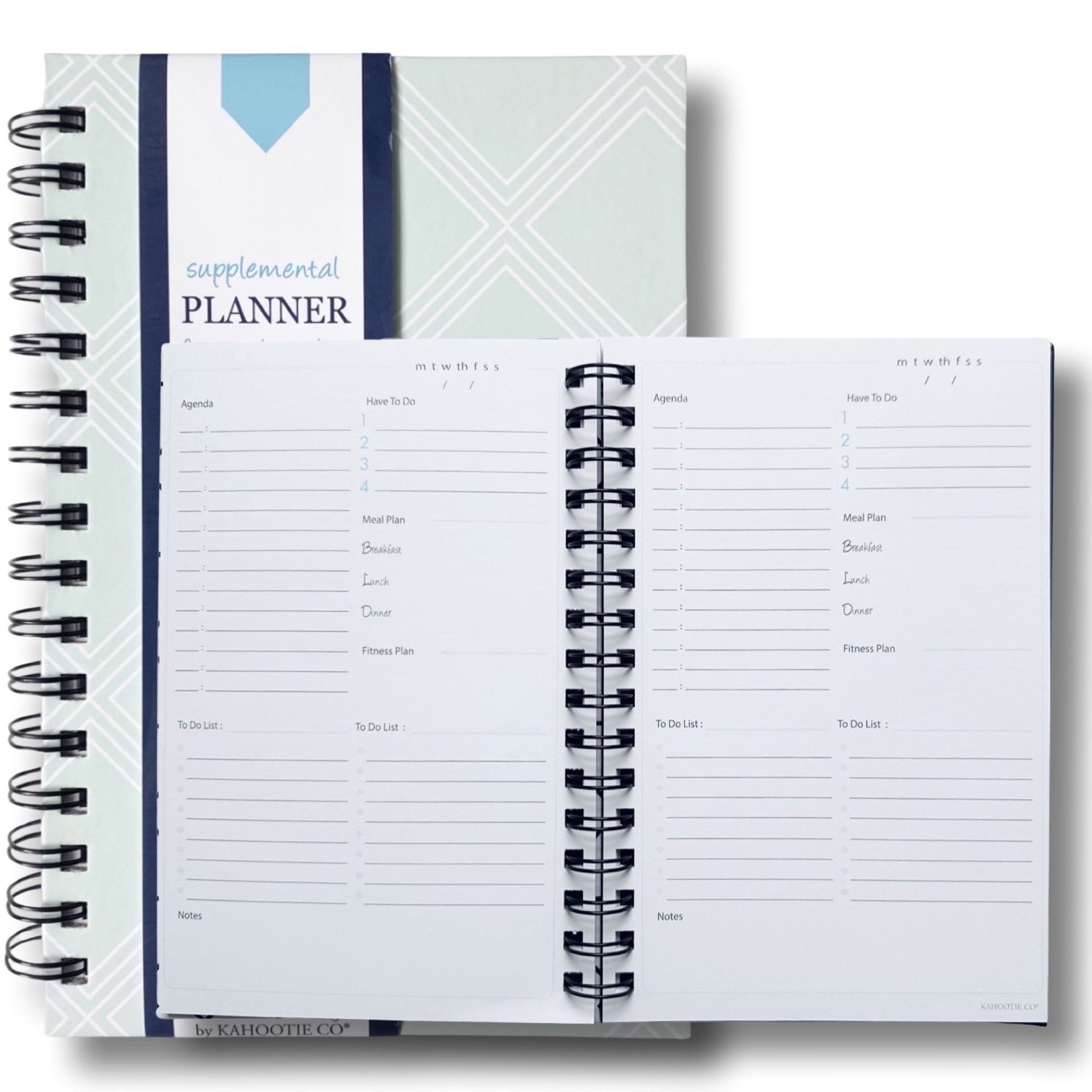 Kahootie Co Daily Planner, Spiral Bound Hard Cover with Teal Diamond ...