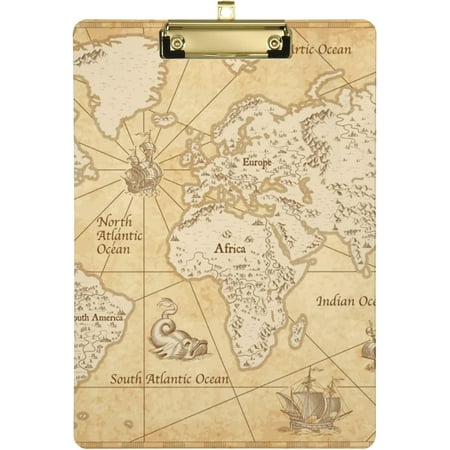 RYLABLUE World Map Clipboard Hardboard Wood Nursing Clip Board and Pull ...